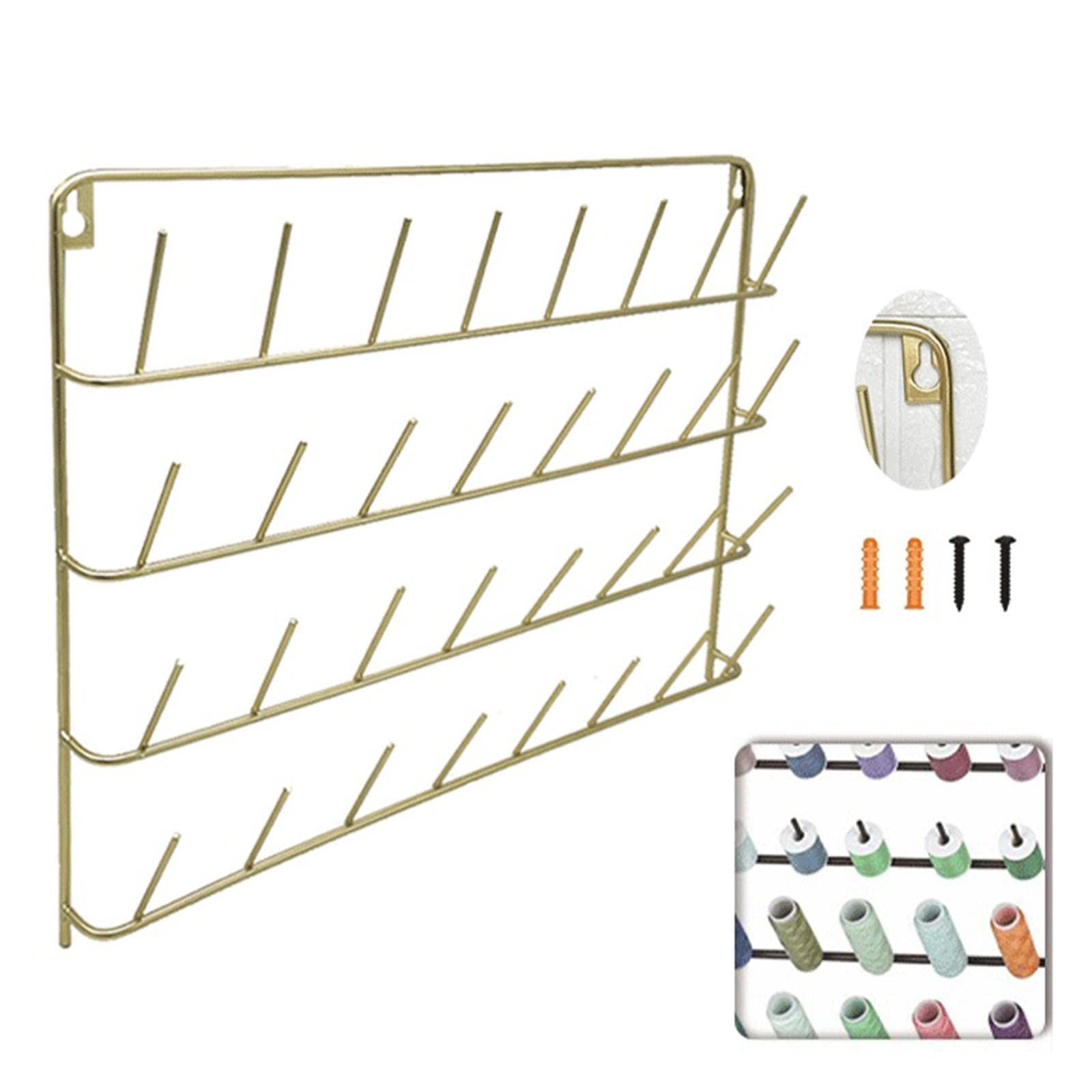 Generic 32 Spools Sewing Thread Rack, Tools Bobbin Supplies Hanging Rack Spool Holder for Hair Braiding Sewing Crocheting Cone Embroidery, 40x31cm, Gold