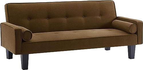FULife 72" Convertible Loveseat Sofa Bed Sleeper Daybed,Modern Upholstered Folding Recliner,Small Futon Sofá,2 Seaters Couches with Two Pillows for Living Room/Office/Aparment/Place, Brown Fabric