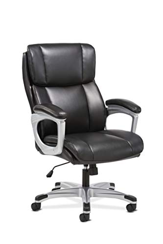 Sadie Executive Computer Chair- Fixed Arms for Office Desk, Black Leather (HVST315)