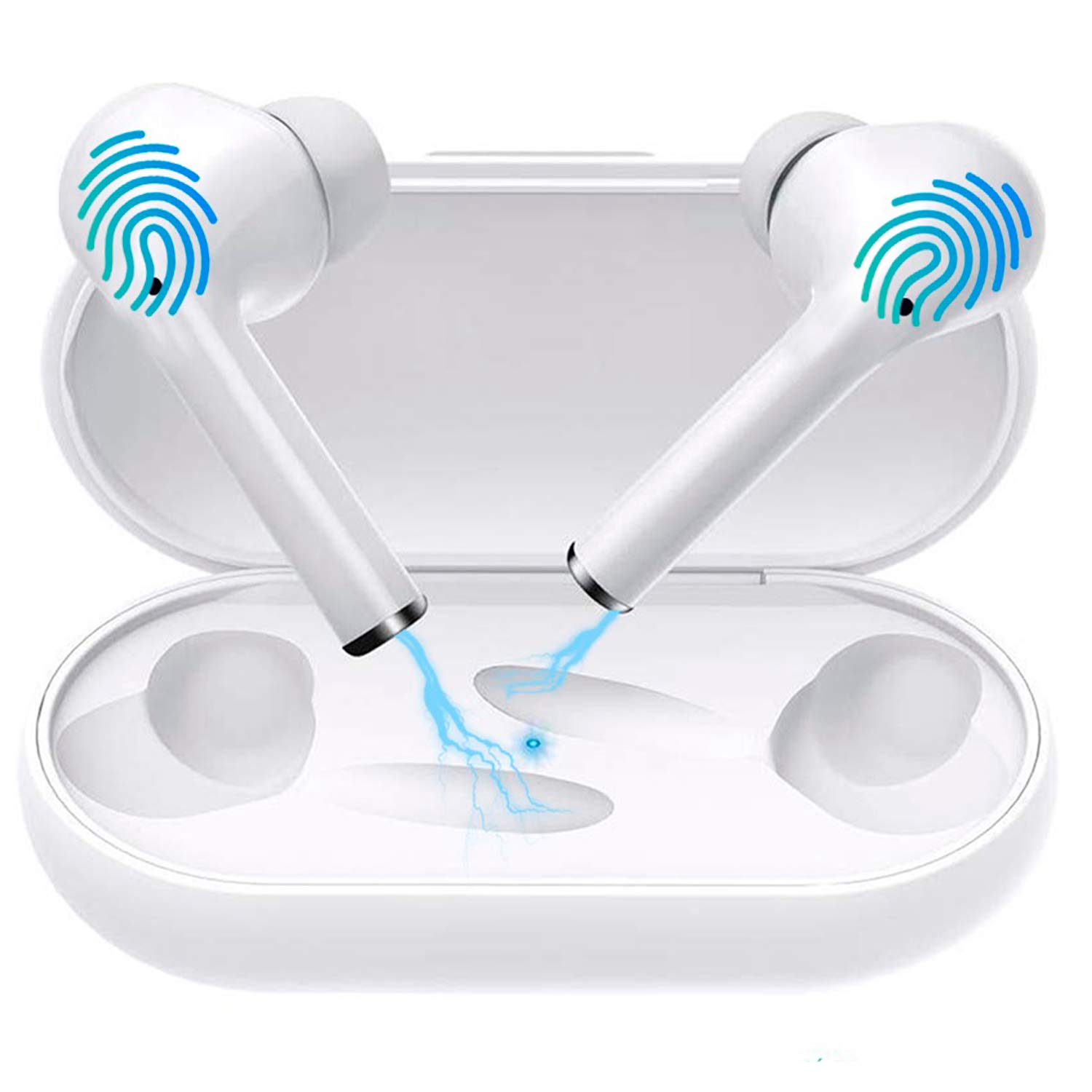 Bluetooth 5.0 Wireless Earbuds,Dualpow True Wireless Headphone HiFi Stereo Sound Mini in-Ear Headset (Touch Control, 20hrs Playtime, Auto Pairing) compatible with iphone, android, smartphones (White)