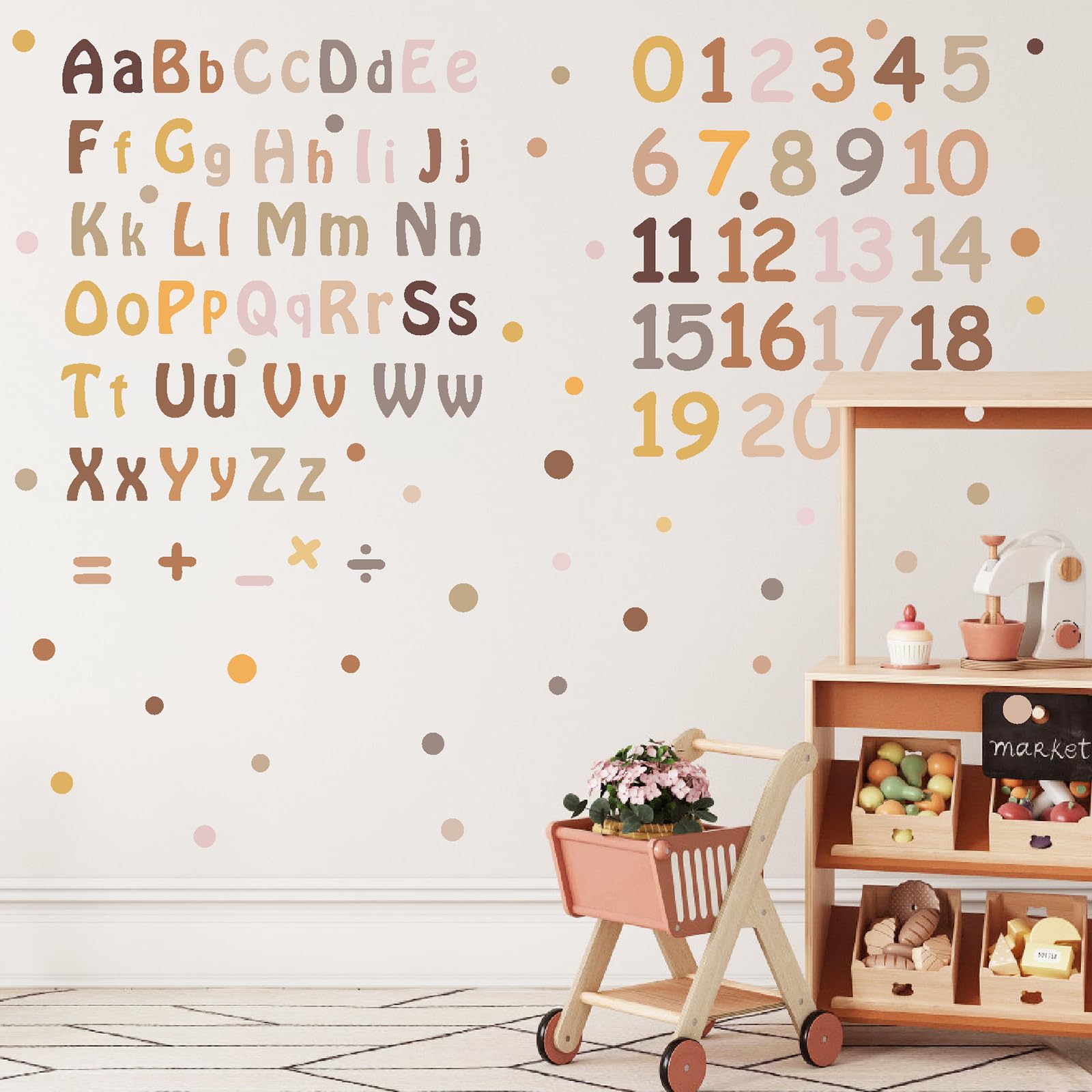 Boho Alphabet Wall Decals Neutral Number Wall Decals Peel and Stick Watercolor Letter Decals ABC Wall Stickers Removable Educational Learning Wall Stickers for Kids Room Playroom Classroom Decor