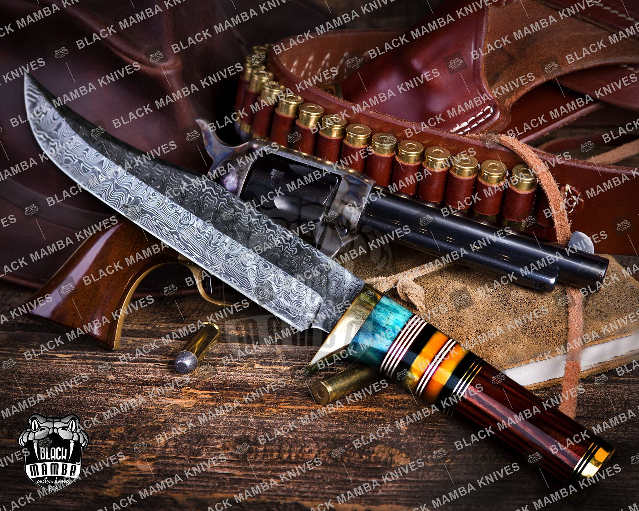 Black Mamba Knives BMK-105 Dragon Knife 12 Long 7 Blade 9.5 Ounce Damascus Hunting Fixed Blade Bowie Knife Hand Made Word Class knives