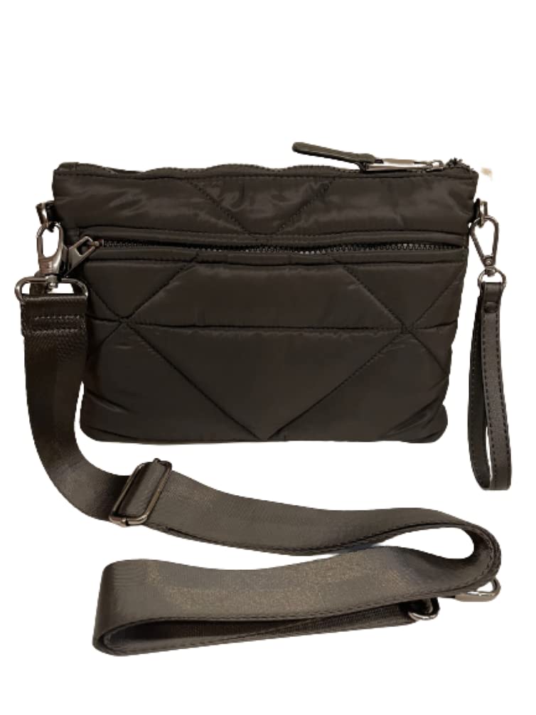 Chinesse Laundry 42 Gold Nylon and Quilted Black Nappa and Khaki Nylon Adjustable Crossbody bag
