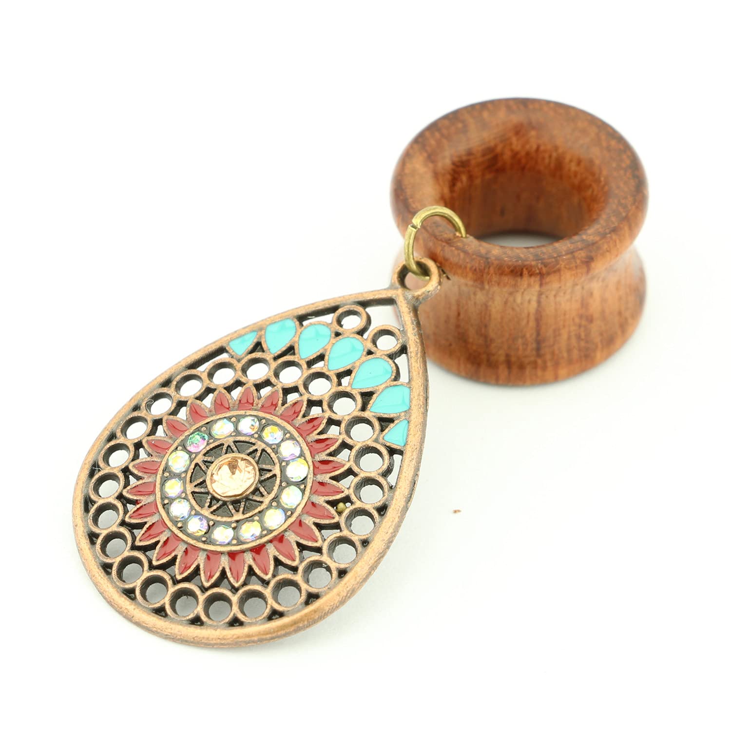 Balala 0G 8mm Bohemian Teardrop Wood Dangle Ear Gauges Piercing Flesh Tunnels Plugs Statement Earrings, Brown, BA161-8
