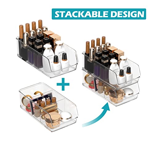 SANNO Pantry Organizer Storage Organizer Bins, Divided Compartment Holder for Snacks, Packets,for Freezer, Fridge, Refrigerator Organizer Bins, Cabinet Organizers