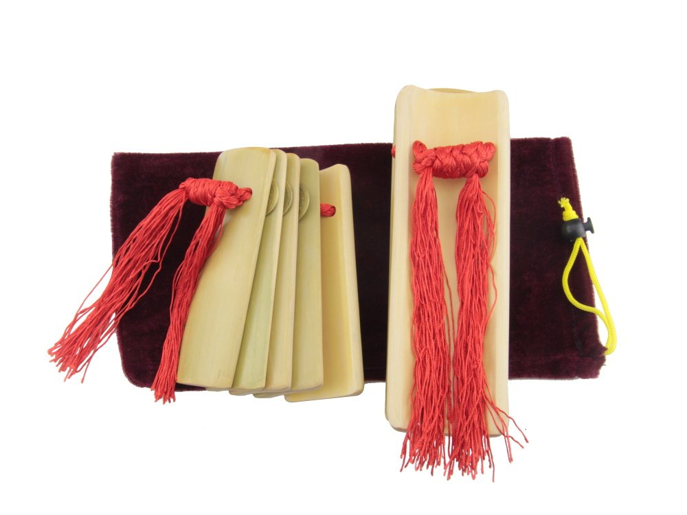 PHYSKOW Chinese Kuaiban Clapper Bamboo Castanets Hand Percussion 1 Pair Traditional Instrument (Yellow)