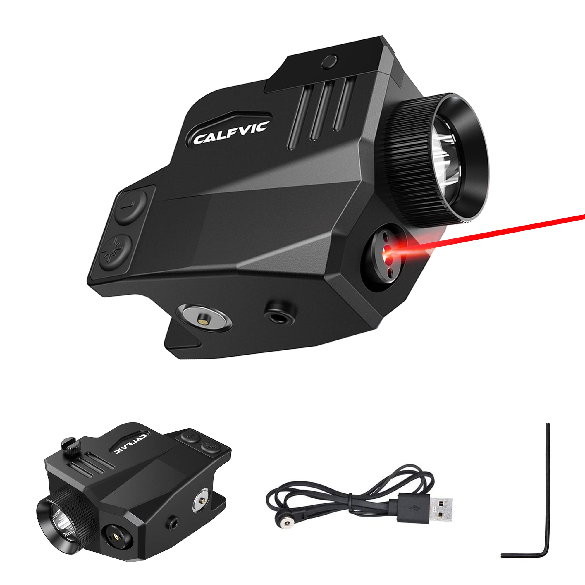 CALFVIC Pistol Light Laser Sight Gun Light Picatinny Weaver Rail with Magnetic Charging Quick Release Strobe Function Tactical 450 Lumens LED Laser Sights for Handguns Pistols Rifles
