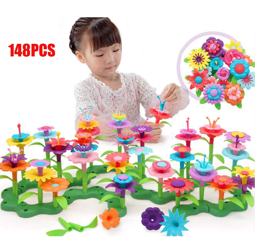 LVEA Build-a-Bouquet Floral Arrangement Playset - BPA Free, Phthalates Free, Creative Play Toys for Gross Motors, Fine Motor Skill Development. Toys and Games (148PCS)