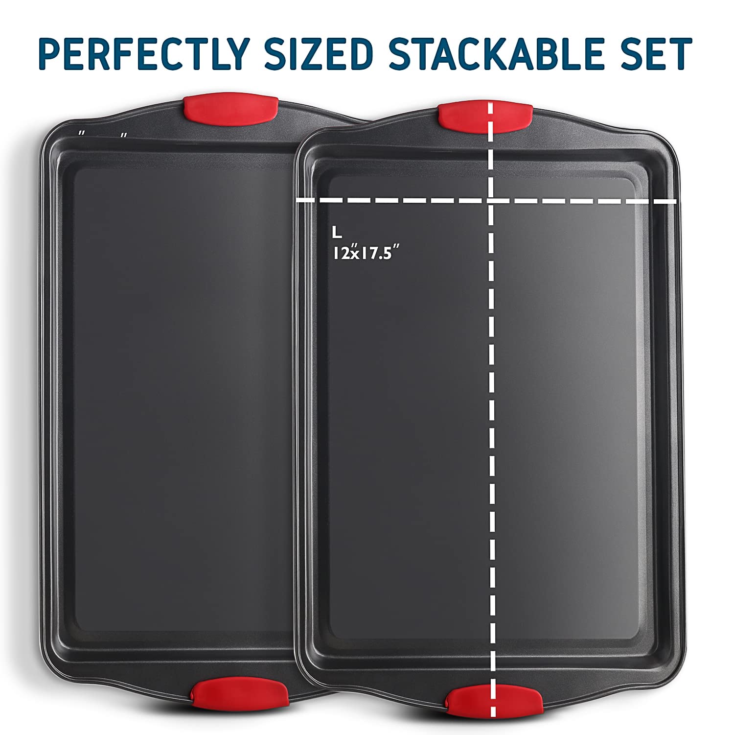 Baking Sheet Set, 2-Piece Large Cookie Sheet Set with Silicone Handles, Steel Baking Pan, Baking Sheets for Oven, BPA Free Cookie Sheets for Baking Nonstick Set, Premium Sheet Pan, Black Baking Tray