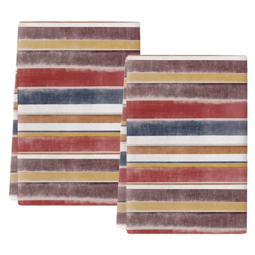 Beisseid Kitchen Dish Towels Ombre Red Stripe Dish Cloth Fingertip Hand Towels Geometric Design Super Absorbent Soft Cotton Tea Towel 2 PCS