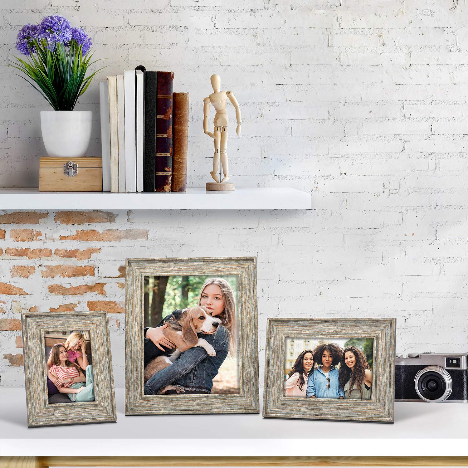 BOICHEN 8x10 Picture Frame Black (3-Pack) - Rustic Farmhouse Photo Frame Set for Wall with Glass Cover Gilding Crafts Ready to Hang or Stand