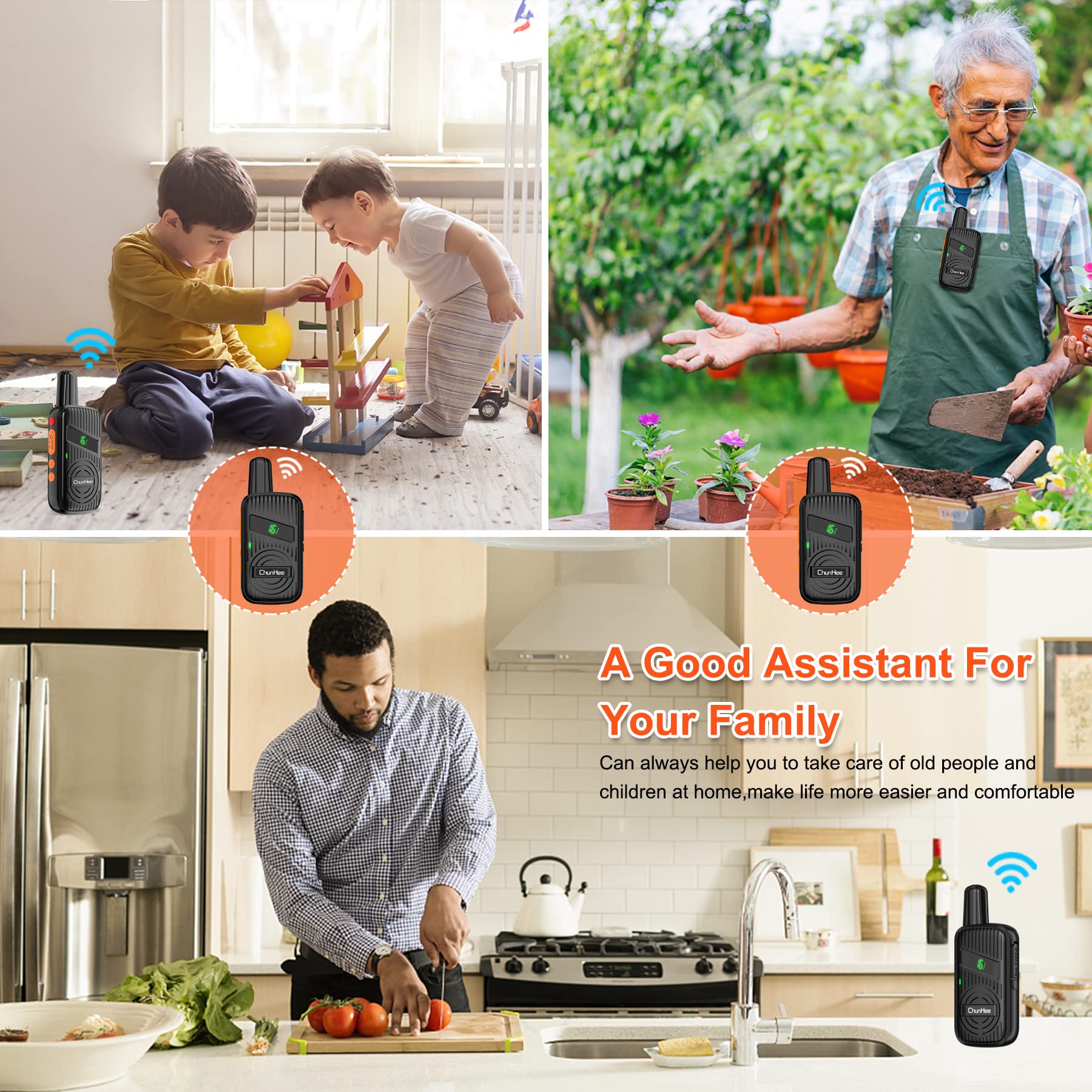 ChunHee Intercoms Wireless for Home-1.5 Mile Long Range Portable VOX Hands-Free Wireless Intercom System for Business-Room to Room Communication Elderly Intercom, 16 Channels, LCD Back-lit Display