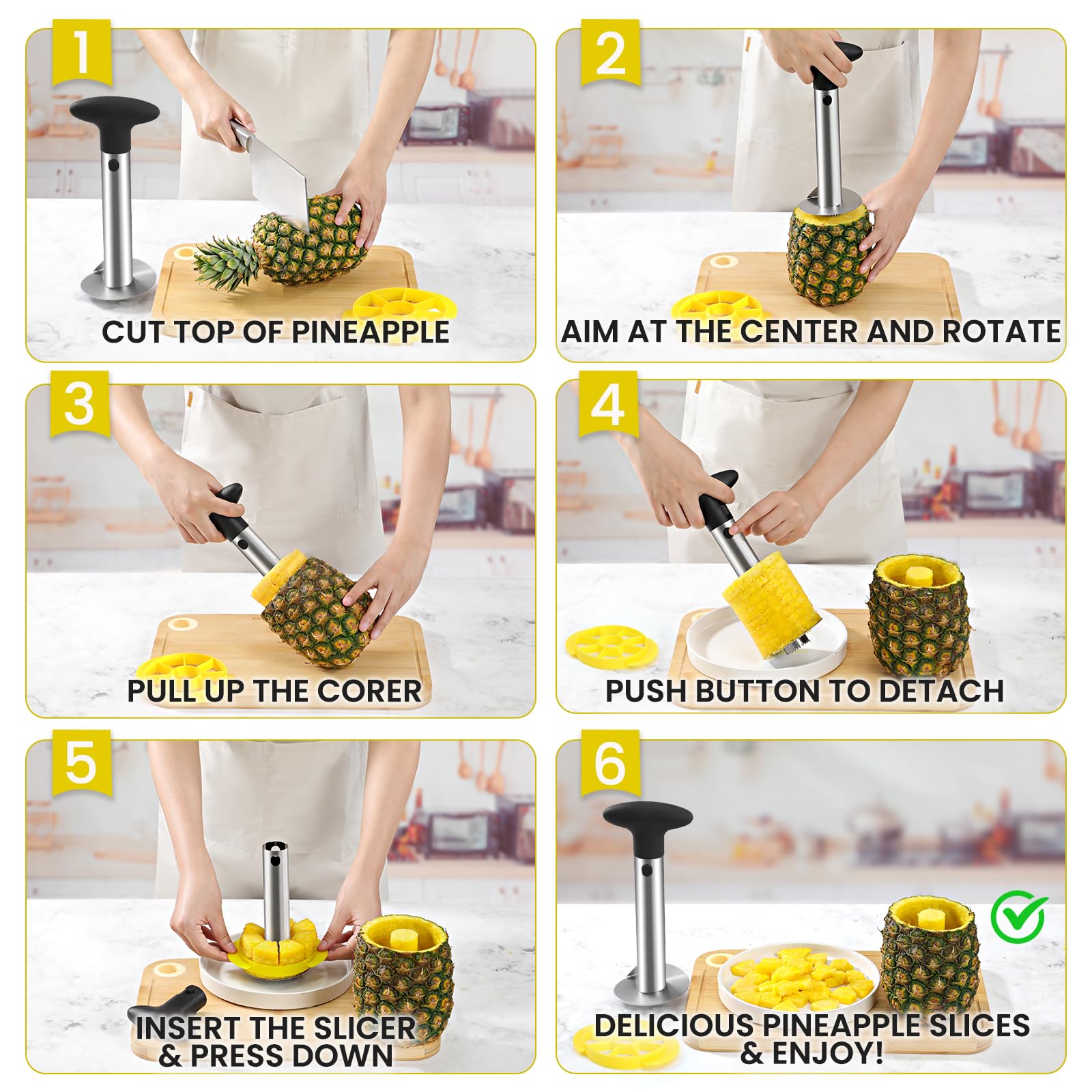 CUNSENR Premium Pineapple Corer and Slicer Tool - Pineapple Cutter with Sharp Serrated Tips - Easy to Use & Clean - Stainless Steel Core Remover for Pineapple - Slice and Core Fruits with Ease(Green)