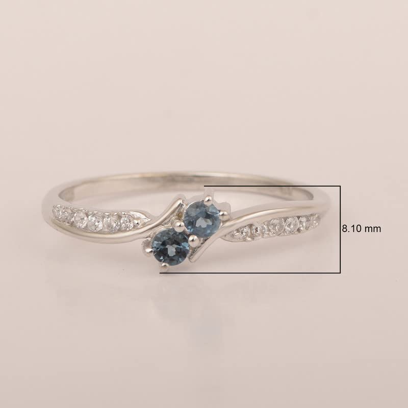 Cluster Ring, 925 Sterling Silver Round 0.20 Ctw Natural Choice Gemstone Women Engagement Ring London Blue Topaz, 7