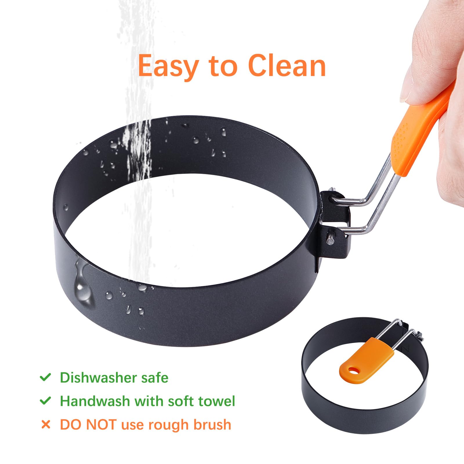 Egg Ring Molds 3.5 Inches 4 Packs - Egg Rings for Frying Egg Molds with Greasing Oil Brush, Egg Mcmuffins Makers Round Fried Egg Makers Omelet Patty Molds