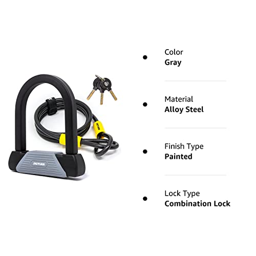Bike U-Lock - Sigtuna Bike Lock Heavy Duty Anti-Theft with 4ft/1.2m Cable, Bicycle U-Lock with Sturdy Mounting Bracket for Mountain Bikes, Ebikes, Scooters
