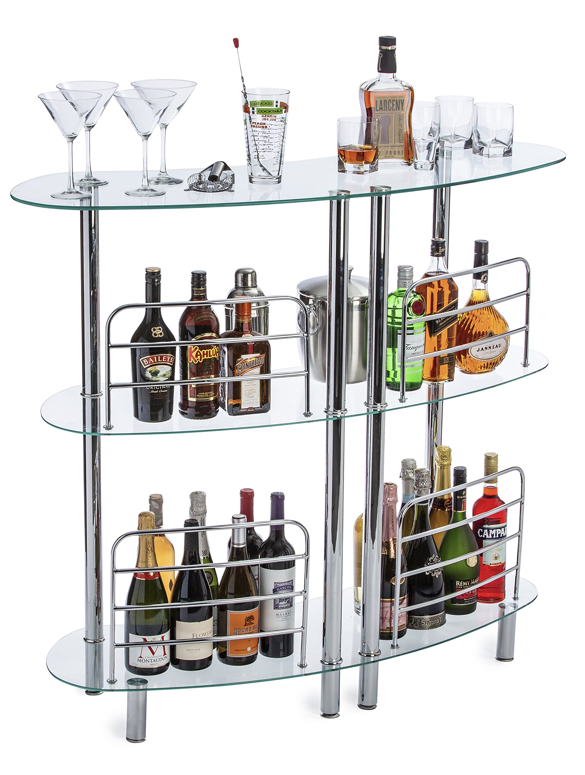 Mango Steam Bar Table for Home - Contemporary Modern Home Bar Unit, Liquor Bar with 2-Tier Storage Shelves, Durable Liquor Bar for Parties & Gatherings, 47" L x 13.6" D x 41" H - Clear