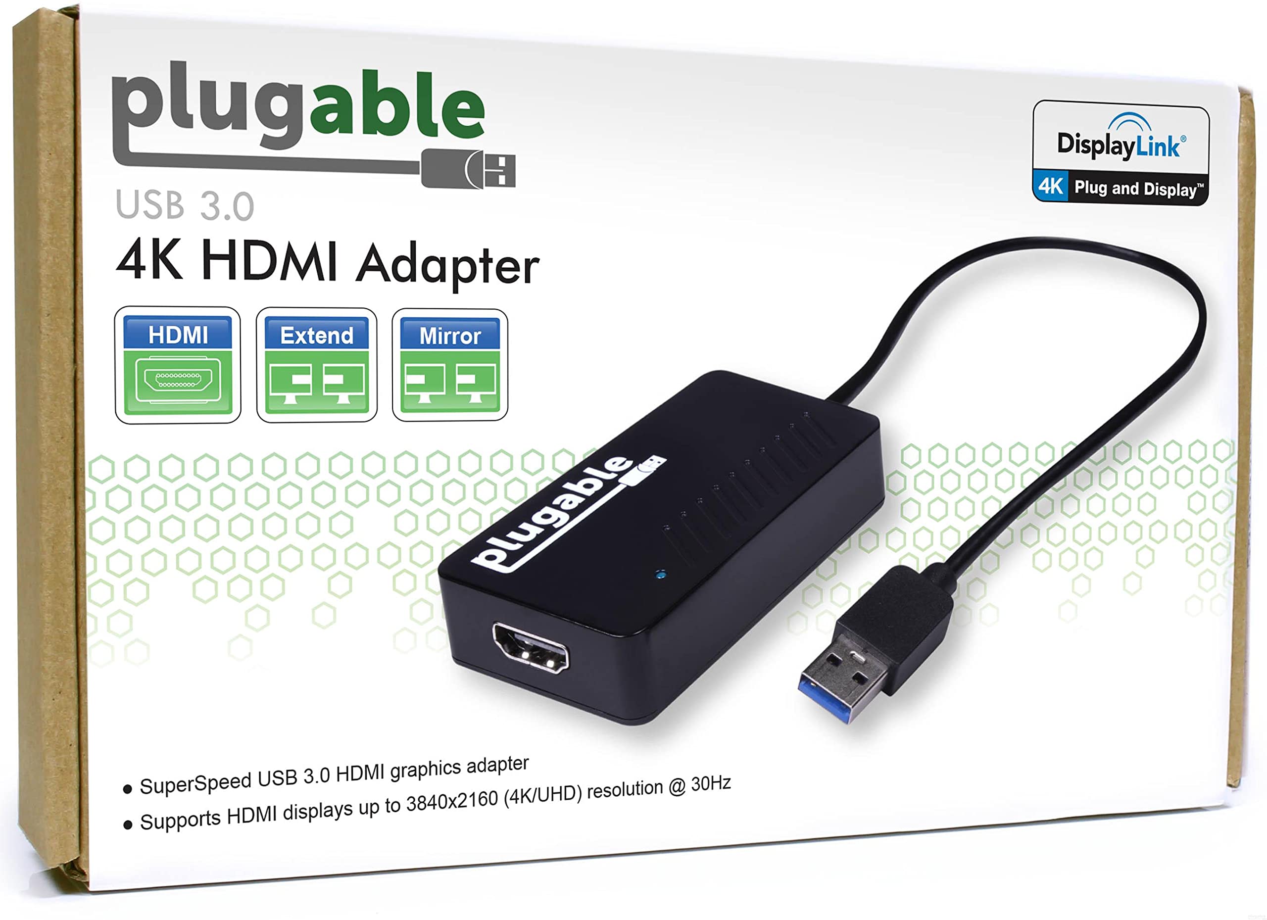 Plugable USB 3.0 to HDMI 4K DisplayLink Video Graphics Adapter for Multiple Monitors up to 3840x2160 Supports Windows, Mac, and ChromeOS