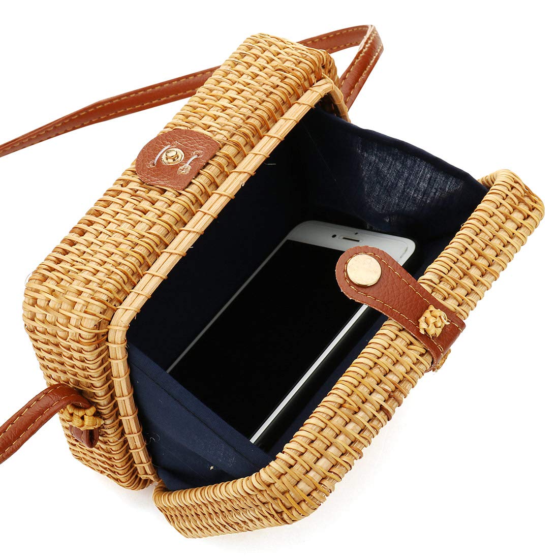 LXXUY Womens Straw Bag Round Rattan Crossbody Bag Handwoven Natural Summer Beach Shoulder Bag (brown) Large
