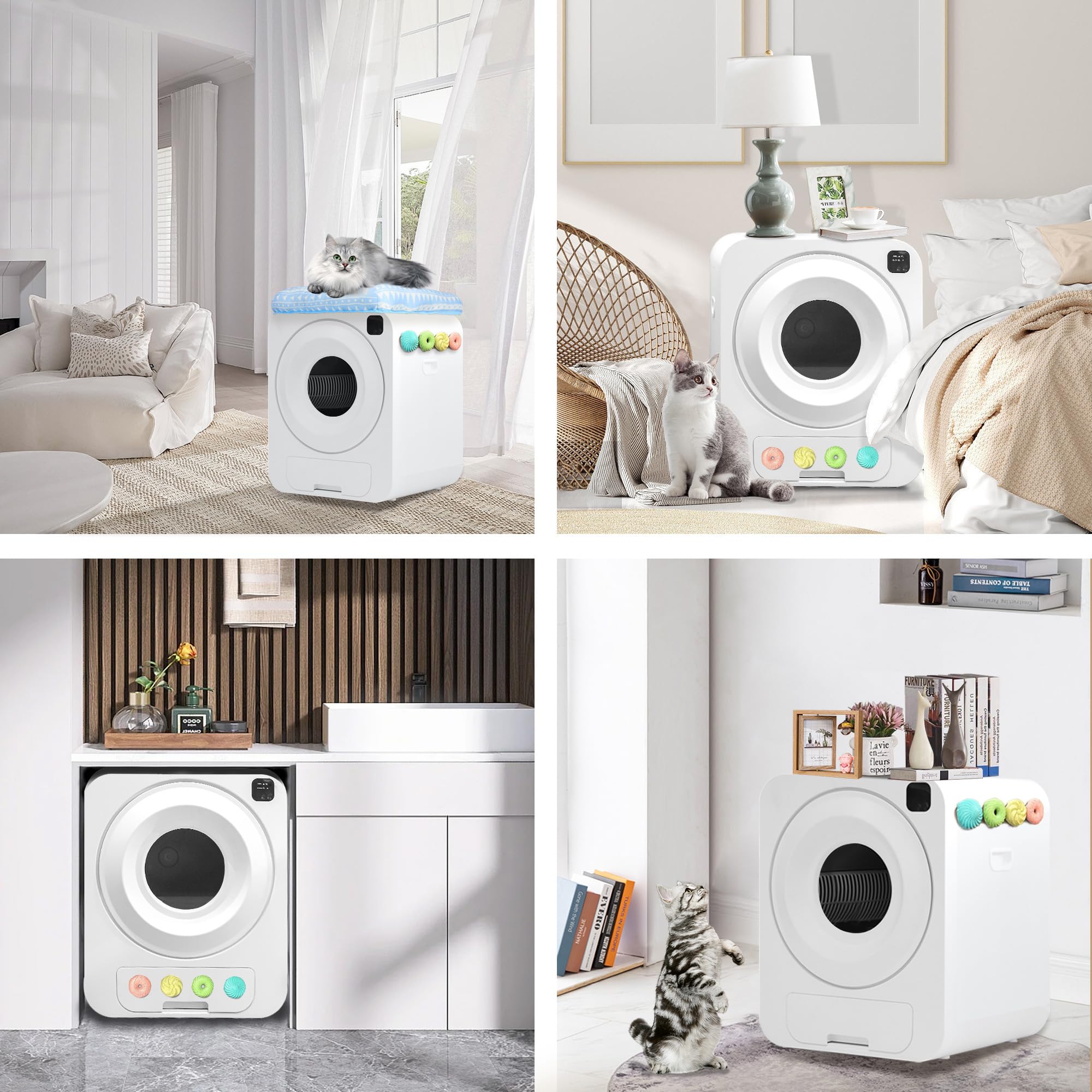 Bebeblue Self Cleaning Cat Litter Box, Automatic Cat Litter Box, No Scooping Odor Removal Health Monitoring Quiet Extra Large Space for Cats Free Cat Bed