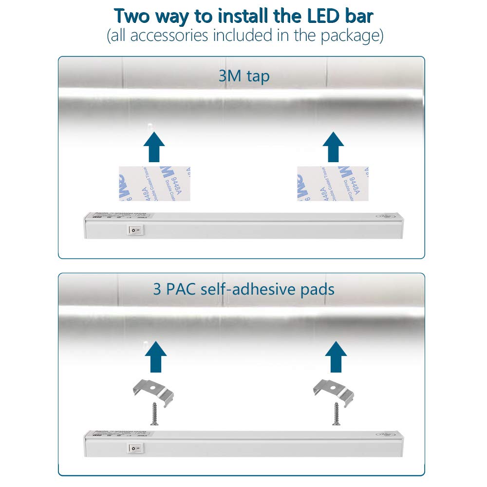 Barrina LED Under Cabinet Lighting, 12 inches, 5W 600LM 5000K, Super Bright, Separately Controllable Shop Light, Strip Lights Bar, Under Counter Lighting Fixture for Kitchen, Cupboard, 6-Pack