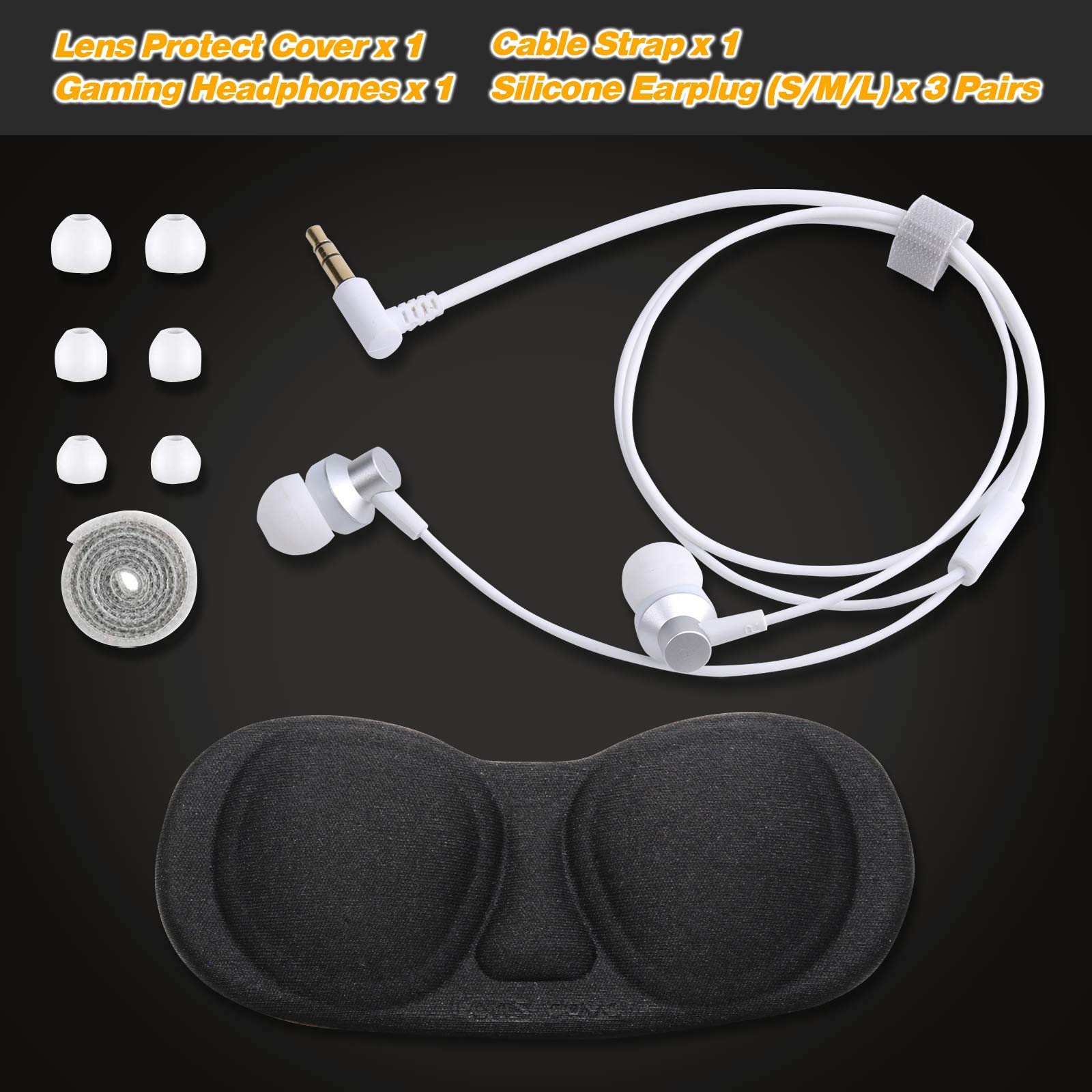 BEJOY Gaming Earphones and Lens Cover Set, Immersive Surounding Sound Earphones with Custom-Length Short Cable, Dust-Proof and Anti-Scratch EVA Lens Protector, Made for Oculus Quest 2