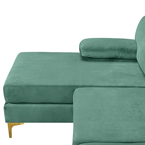Modern Large Velvet Fabric U-Shape Sectional Sofa, Double Extra Wide Chaise Lounge Couch with Gold Legs