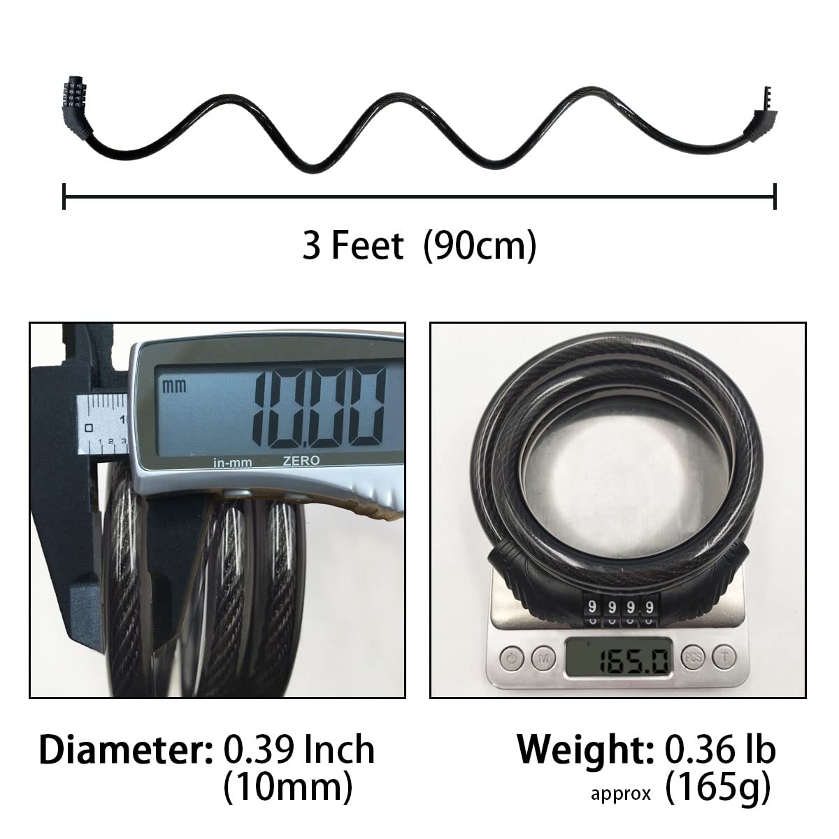 Bike Lock Cable, 4 Digit 3 Feet Long Bike Lock Combination, Resettable Anti Theft Bicycle lock for electric Scooter