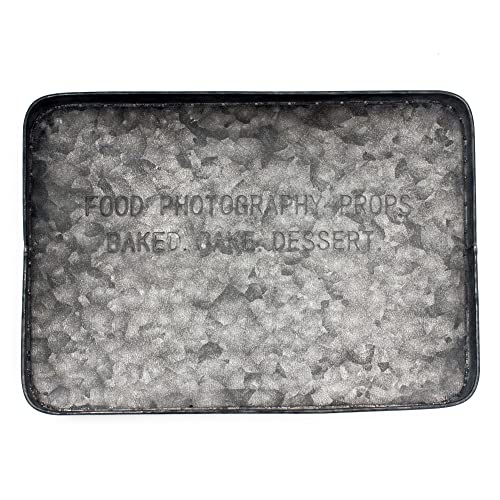 Funerom 13.8 x 9.8 inchs Rectangle Galvanized Serving Tray with 3D Letters,Gray