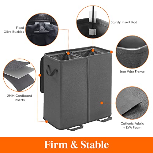Lifewit 136L Double Laundry Hamper, Bundle with 105L Double Laundry Hamper with Lid and Removable Laundry Bags, Black