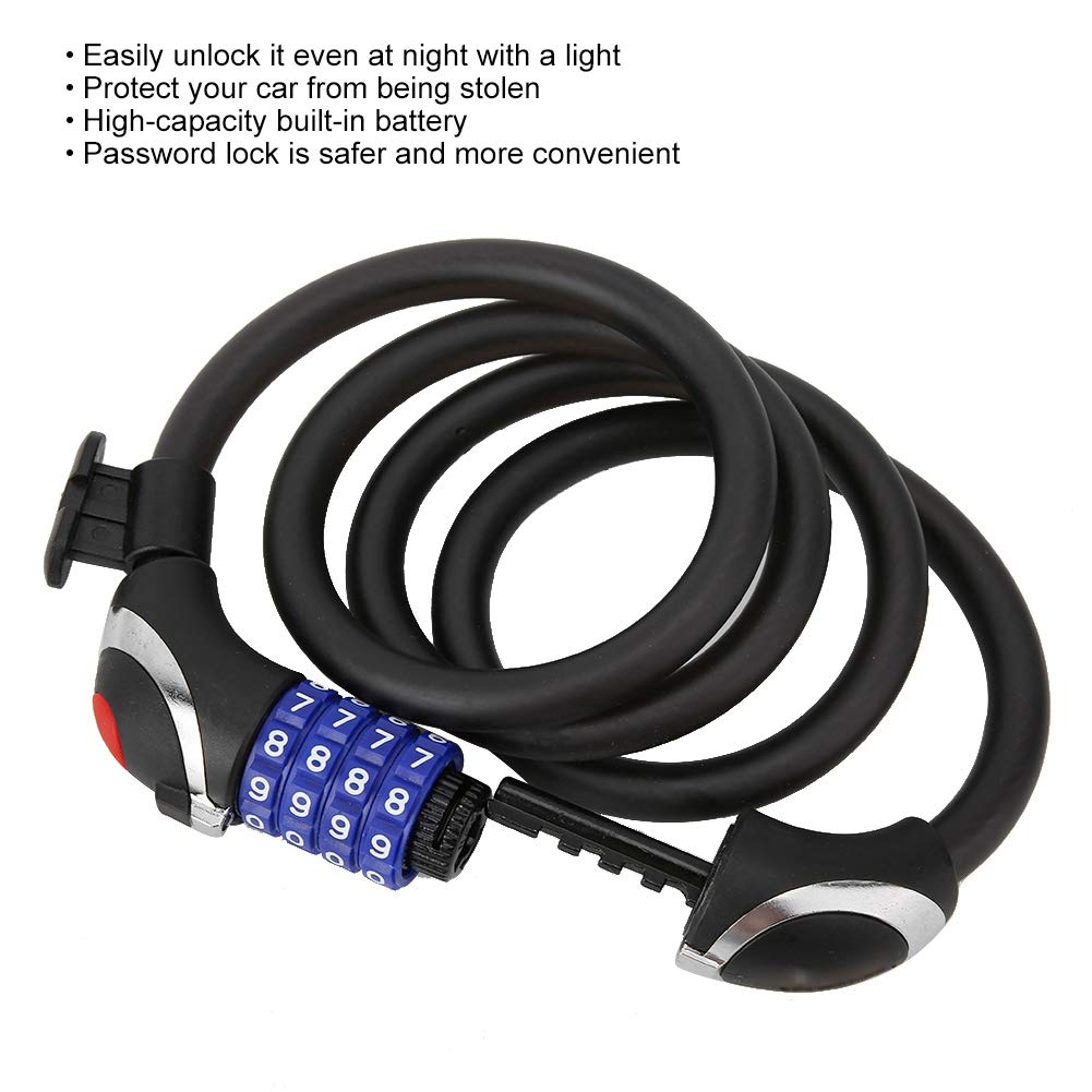Bike Lock with 4-Digit Resettable Number, Cable Lock, High Security Light Password Anti-theft Security Steel Cable Lock for Cycling Outdoors