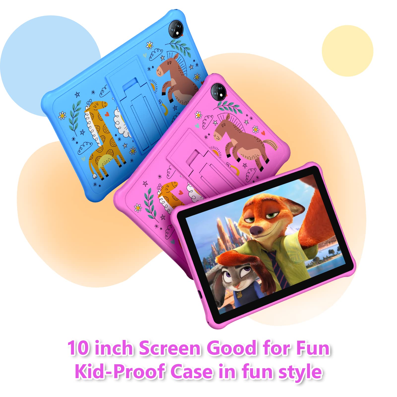 Blackview Kids Tablet Android 12 Tablet Tab A7 Kids 10.1 inch Tablets 64GB ROM 1TB Expand 6580mAh Tablet Toddler Tablet Bluetooth IPS HD+ Display Parental Control Educational Games Pink
