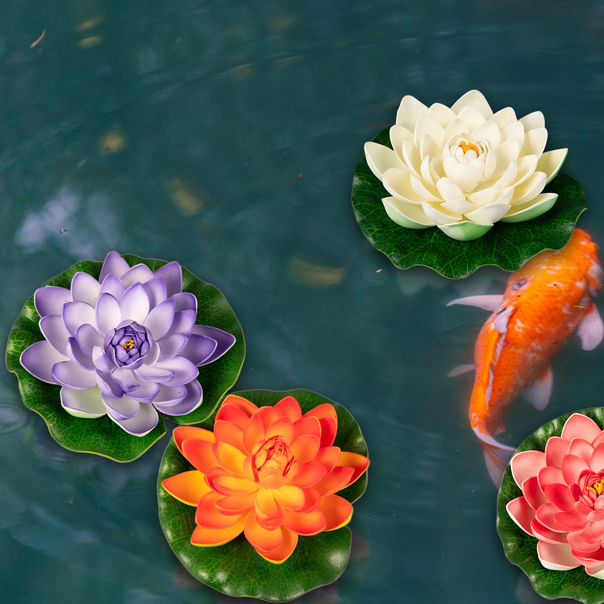 Linyida 7PCS Artificial Floating Foam Lotus Flowers,Artificial Water Lily Pads,Lotus Lilies Pad Ornaments for Patio Koi Pond Pool Aquarium Home Garden Wedding Party Holiday Event Decorations。Colorful