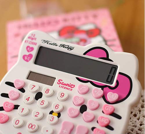 Hello Kitty Calculator Super Cute 12 Digit Calculator Girl and Woman Calculator Large LCD Display Dual Drive by Solar Energy and Battery for School Office Home (White)