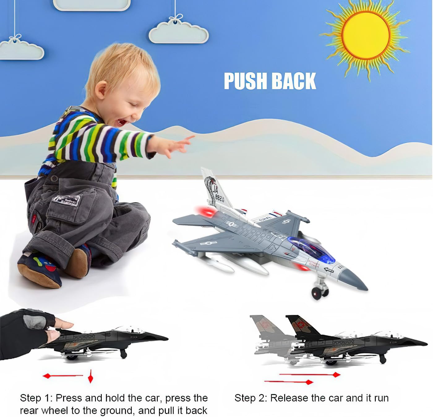 Lynkaye F-16 Fighting Falcon Thunderbirds Toy Army Air Force Military Airplane Model Kit with Fun Lights and Sounds (Bright White)