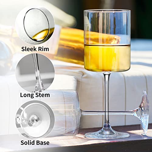 SANZO Square Wine Glasses Set 4, Wine Glasses 15oz, Elegant Design White Wine Glasses, Red Wine Glasses Set for Home Bar Party (4pcs)