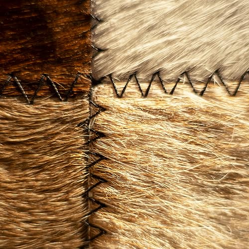 FOTA 100% Genuine Leather Cowhide Patchwork Area Rug Cow Skin Soft Hair Suede Carpet Throw Real Natural Pattern Cowhides Rustic Barn House Decor Western Southern Boho (Black Center Mix, 4' x 3')