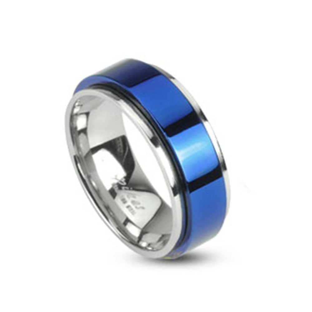 Blue Ion Stainless Steel Center Spinner Men's or Women's Band Ring R629 (12)