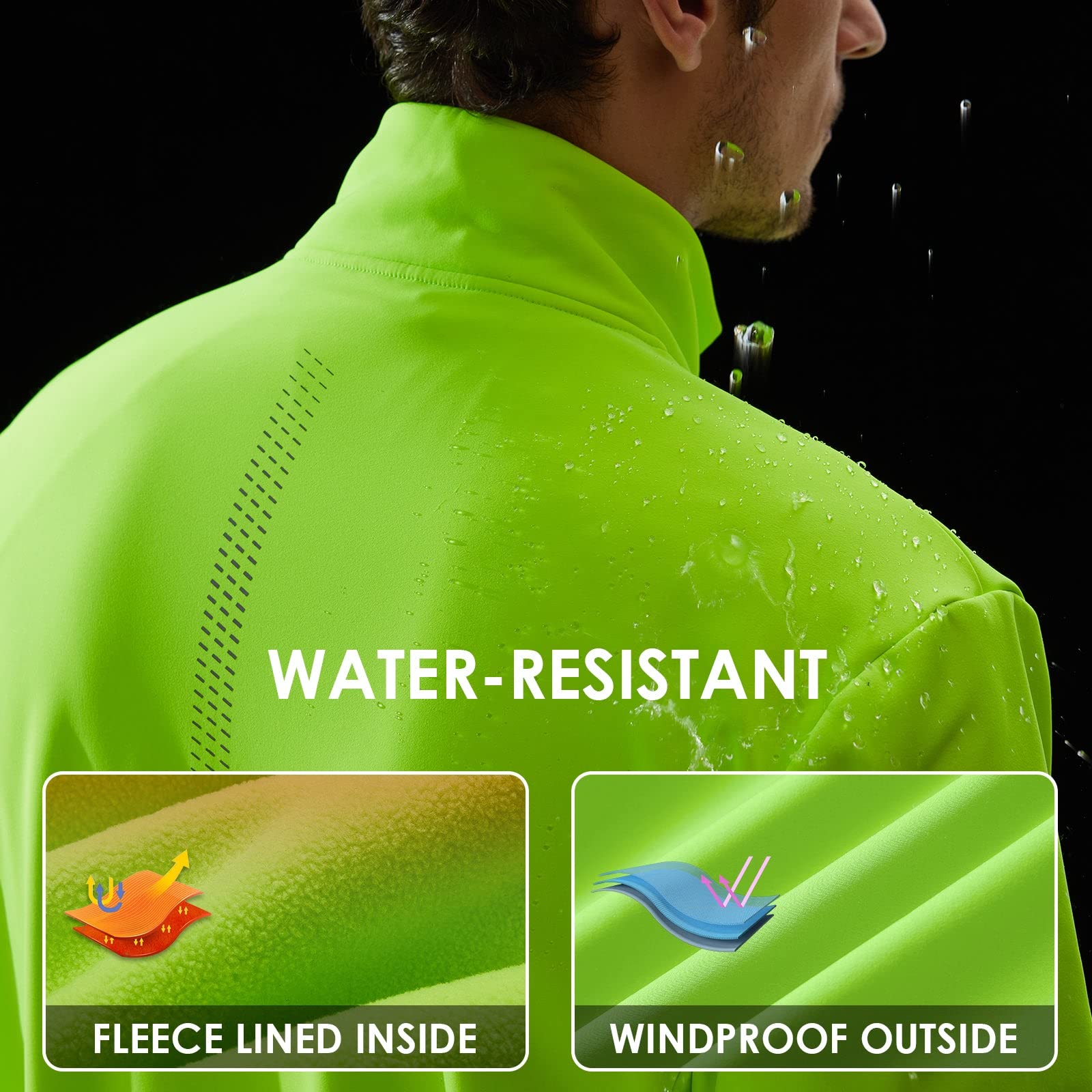 BALEAF Men's Winter Jacket Water Resistant Windproof Softshell Warm Pockets Cycling Running Cold Weather Gear Green XL