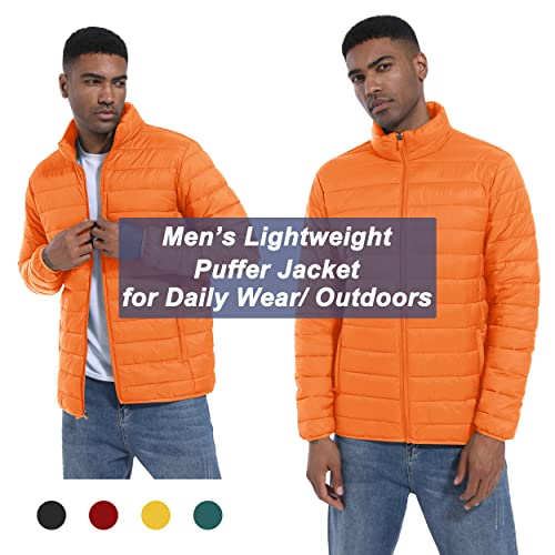 MAGCOMSEN Puffer Jacket Men Packable Down Jacket Lightweight Winter Coats Waterproof Insulated Jacket Orange M