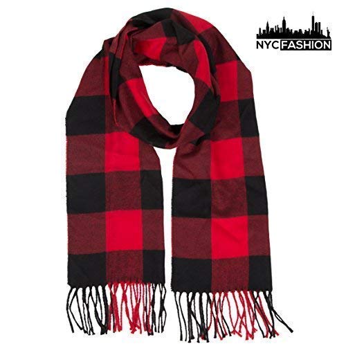 BETTERLINE Buffalo Red and Black Plaid Flannel Scarf for Women & Men - Soft Warm Winter Scarf β 67β x 13β Inches
