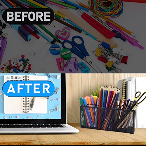 Flytreal Black Mesh Pen Pencil Holder, Small Metal Desk Organizer Desktop Stationery Office Supplies Acessories Storage Stand, 3 Compartments Brushes Holder for Home School Classroom Teachers