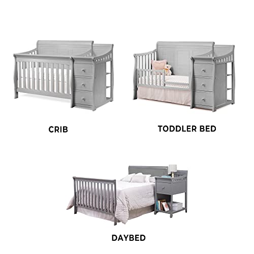 Sorelle Furniture Princeton Elite Crib and Changer with Solid Panel Back Classic -in- Convertible Diaper Changing Table Non-Toxic Finish Wooden Baby Bed Toddler Full-Size Nursery - Weathered Grey