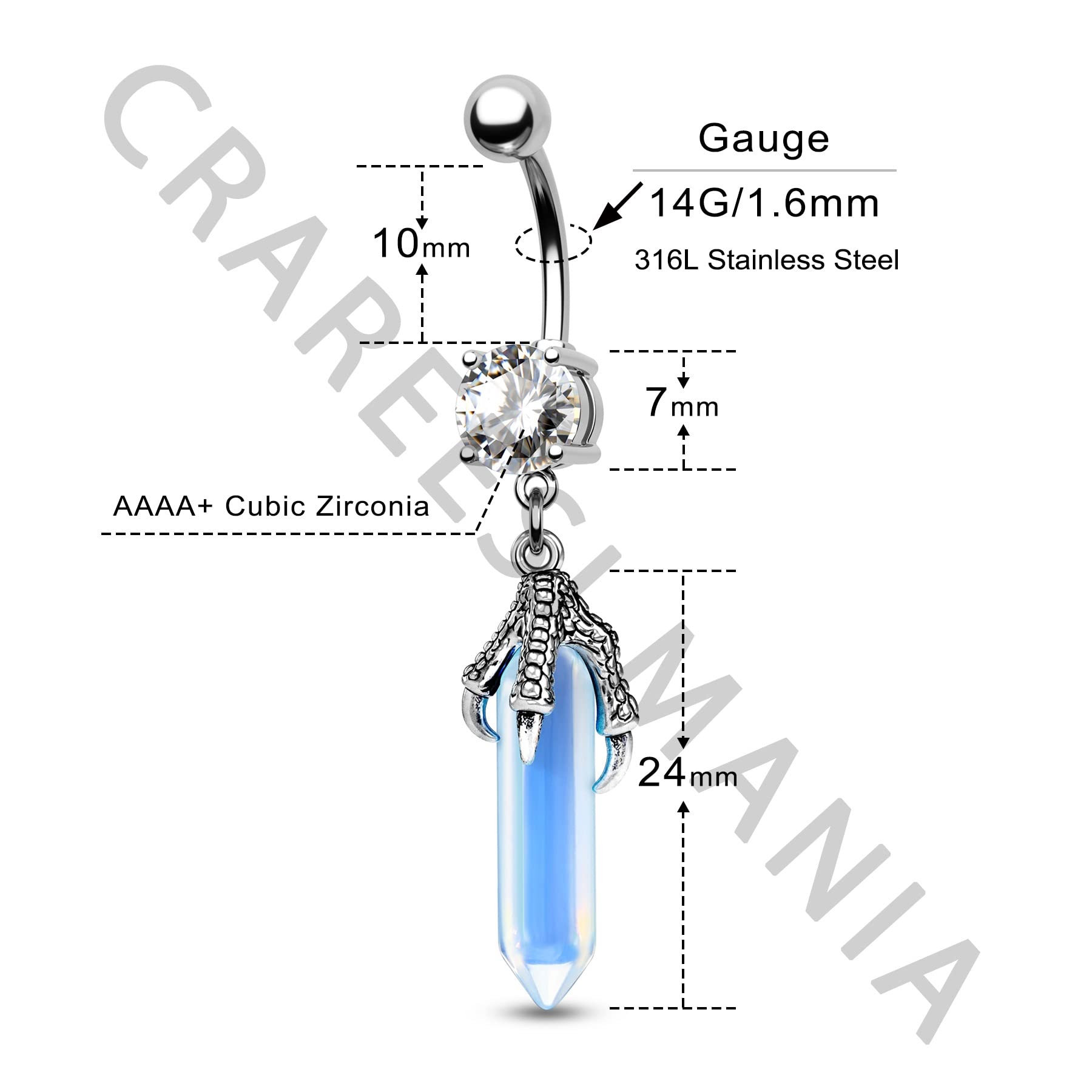 CM Crareesi Mania Dragon Belly Rings 316L Stainless Steel Pink Belly Button Ring Dangle 14G Belly Piercing Jewelry for Women Red Agate Belly Button Piercing