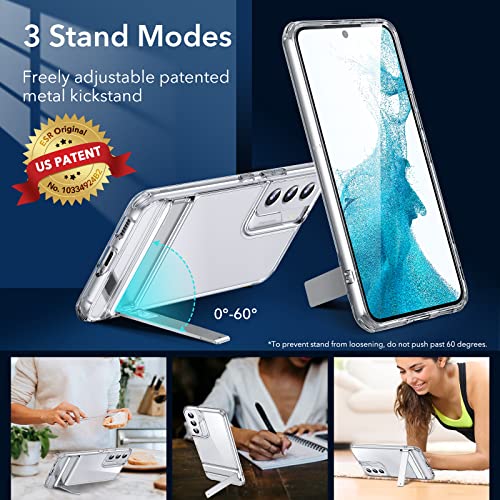 ESR Metal Kickstand Case Compatible with Samsung Galaxy S22 (6.1 Inch) (2022), Versatile Patented Kickstand, Crystal Clear Scratch-Resistant Back Cover, Clear