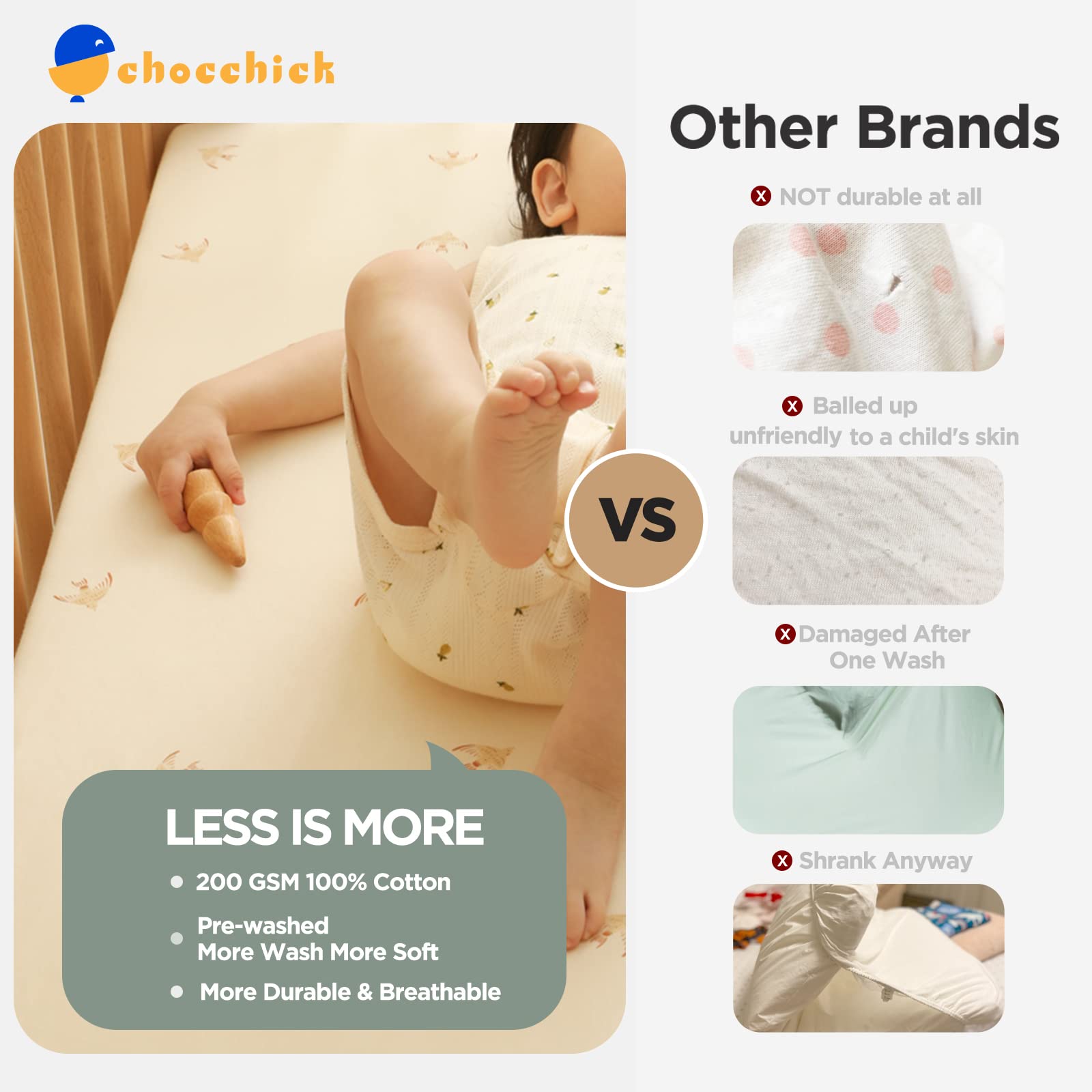 Choc chick 2 Pack Crib Sheets Bassinet Sheet Pack N Play Sheets Fitted, 100% Organic Cotton Ultra Soft, Machine Washable Stretchy Snug Breathable, Stylish Animal Print (Bird, crib 52×28)