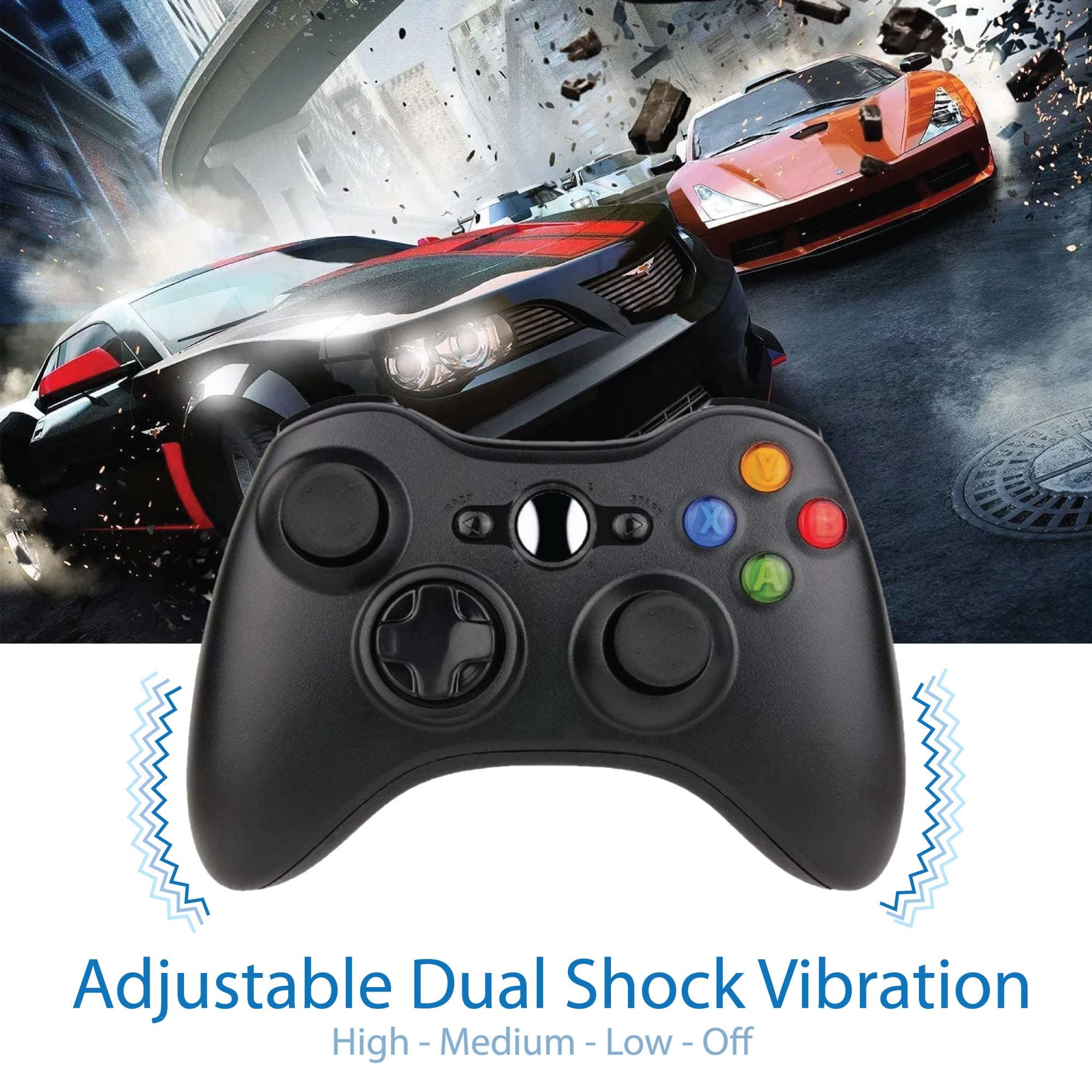BEK Controller Replacement for Xbox 360 Controller Wireless Remote Gamepad, Non-Slip Joystick Thumb Grips, Double Shock, Live Play, Compatible with Microsoft Xbox 360 Slim PC Windows 10 8 7 (Black)