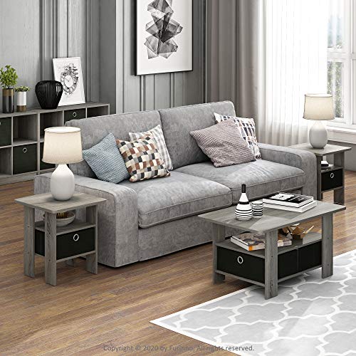 Furinno Andrey End Table / Side Table / Night Stand / Bedside Table with Bin Drawer, French Oak Grey/Black