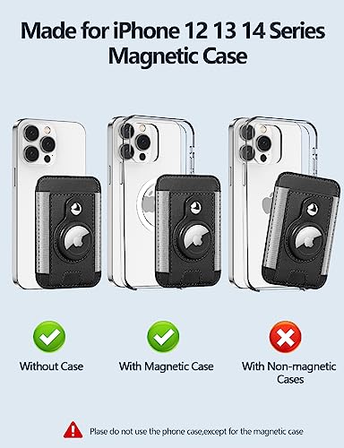 MagSafe Wallet with AirTag Holder, Magnetic Wallet Card Holder for Magsafe, Magnetic Wallet for iPhone 14 Pro Max/14 Pro/14/14 Plus/13 Pro Max/13 Pro/13/13 Mini/ 12 Series(Black)
