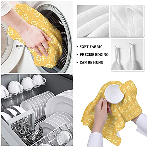 BULING Super Absorbent and Lint Free Kitchen Towels Yellow Morocco Flower Patterned 2PCS Reusable Cleaning Cloths, Soft Tea Towels, Table Cleaning Cloths, Dish Towels for Drying Dishes